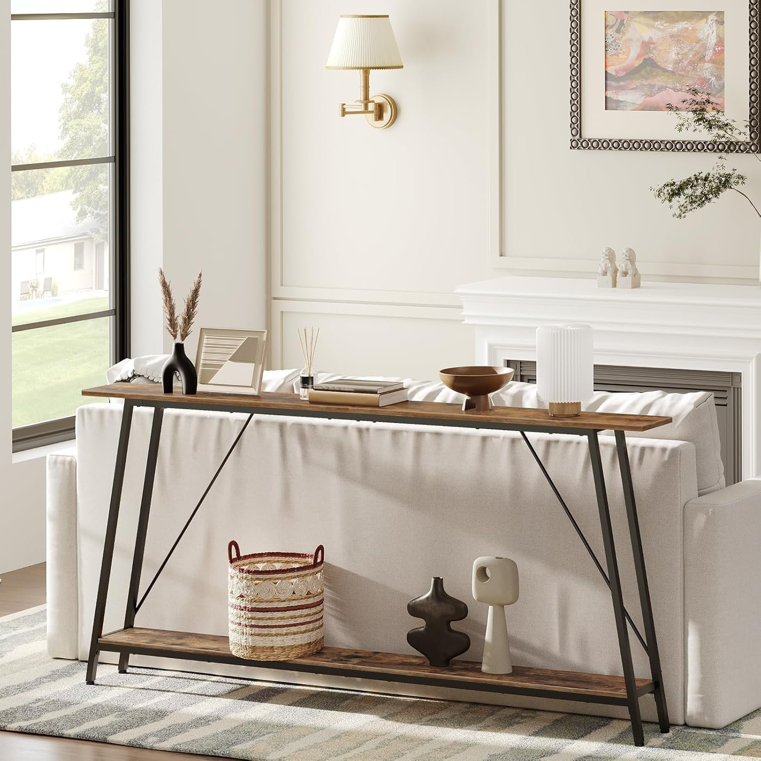 17 Stories 71" Console Table, Narrow Entryway Table, Extra Long Sofa Tables, Industrial Hallway ...